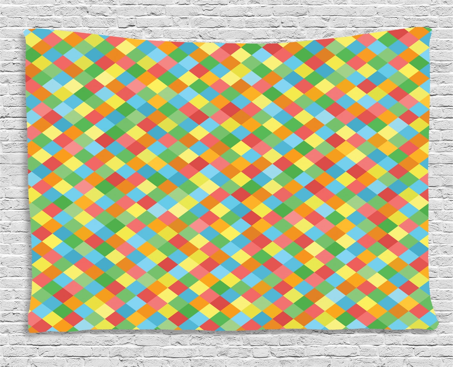 Grid Tapestry, Mosaic Tile Inspired Colorful Geometric Diamond Shape ...