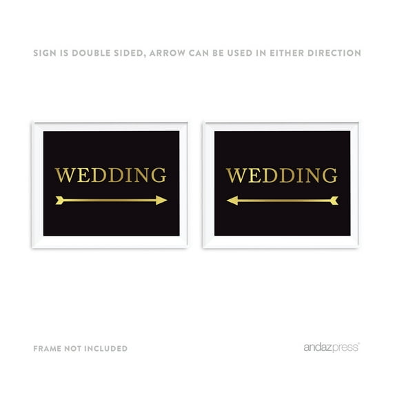 Wedding Black and Metallic Gold Wedding Direction Signs - Walmart.com