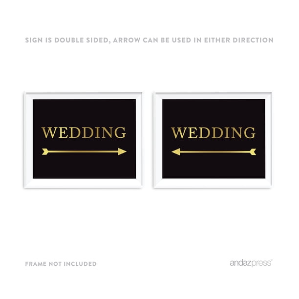 Wedding Black and Metallic Gold Wedding Direction Signs - Walmart.com