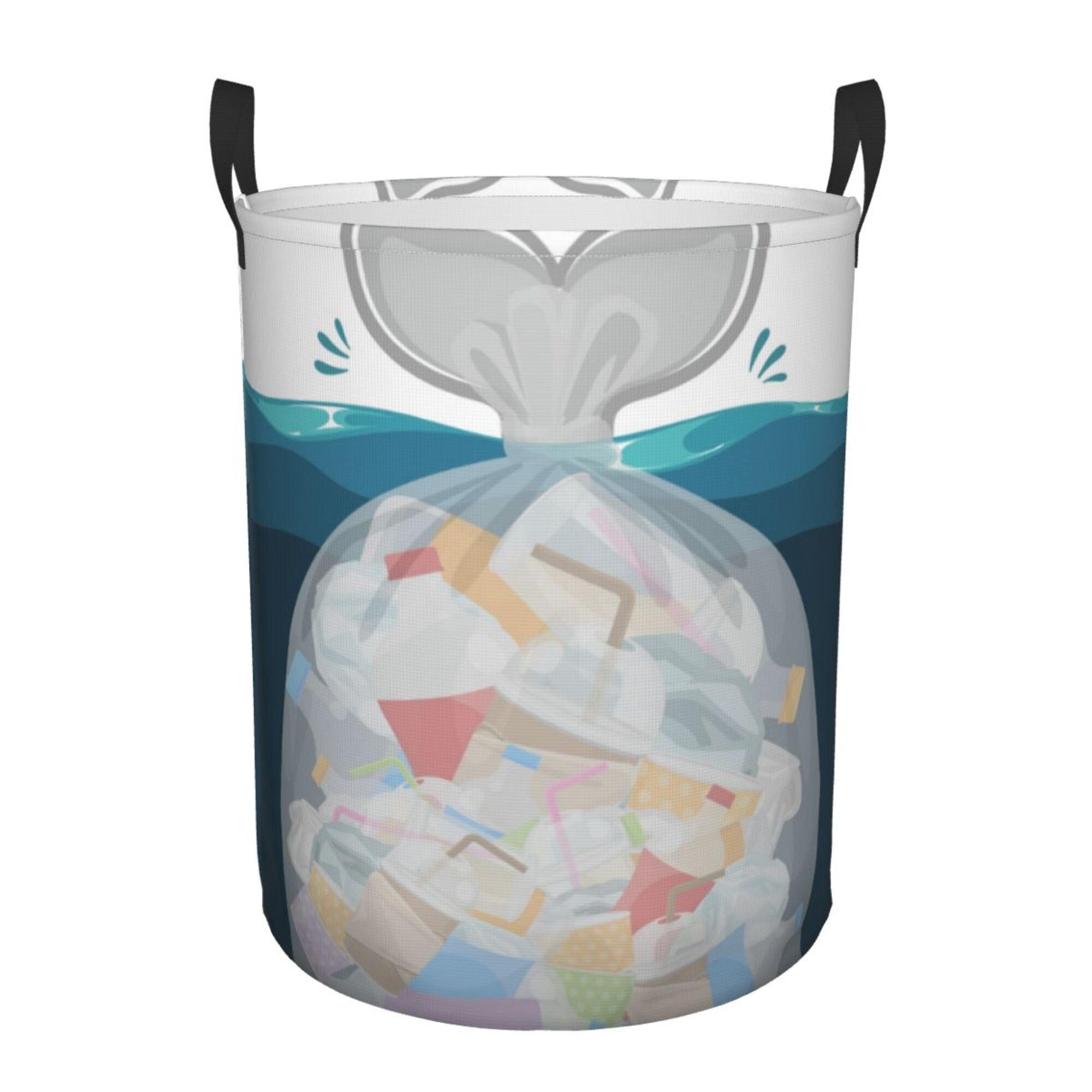 LNWH Laundry Basket, Plastic Waste Pattern Foldable Laundry Hamper With ...
