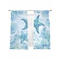 Blue Teal Starfish Ocean Coral Chiffon Sheer Curtains 72 Inches Long ...