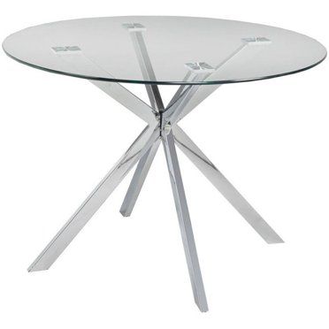 Modrest Pyrite Round Modern Metal & Glass Dining Table in Silver/Clear ...