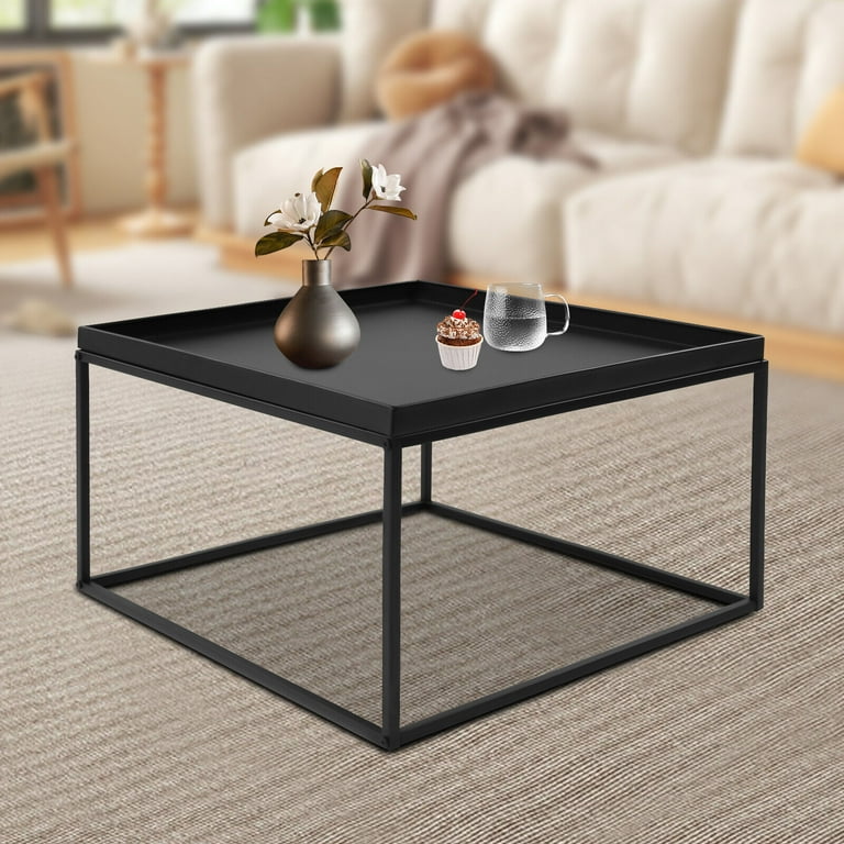 59cm Metal Square Coffee Table Matt Black End Table Side Table for Office Home