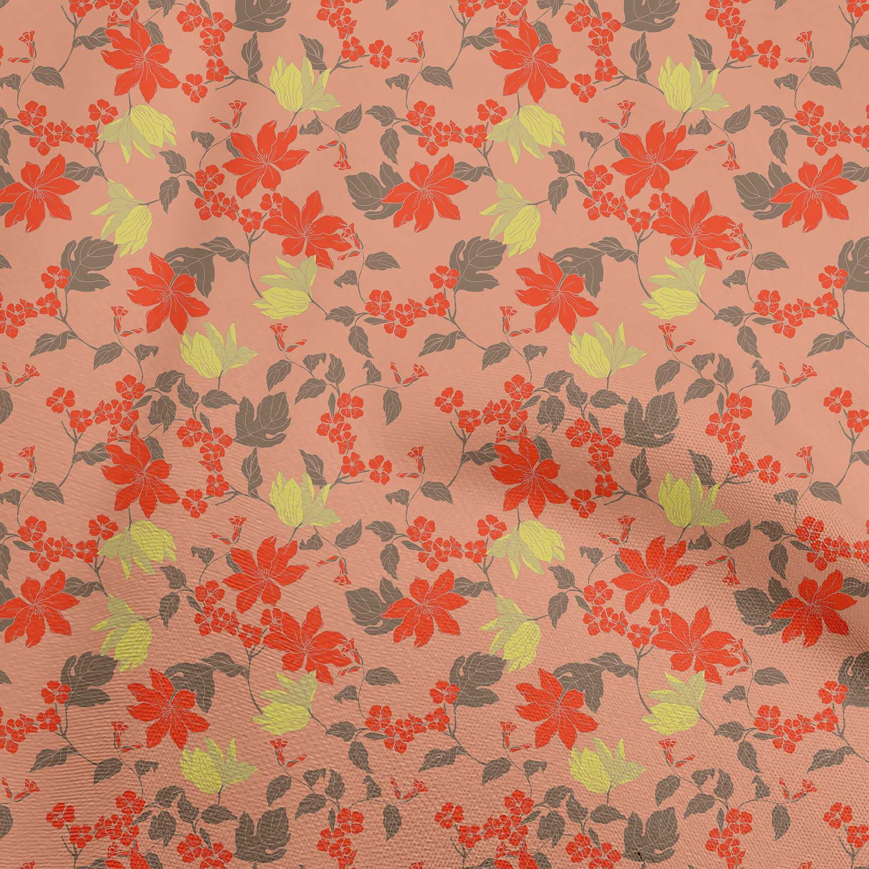 oneOone Cotton Flex Dark Peach Fabric Tropical Leaf Sewing Material ...