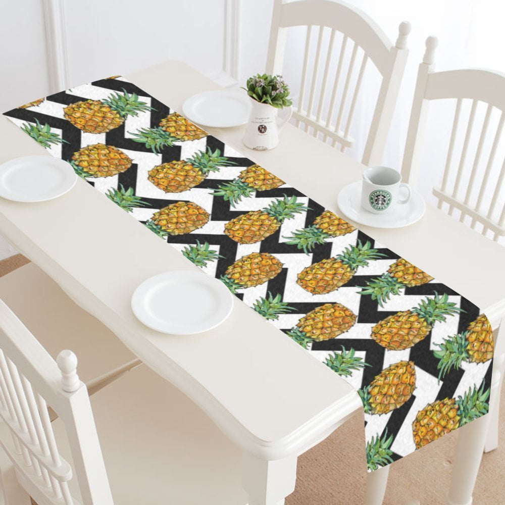 MKHERT Pineapple Fruit Art with Chevron Pattern Table Runner Home Decor ...