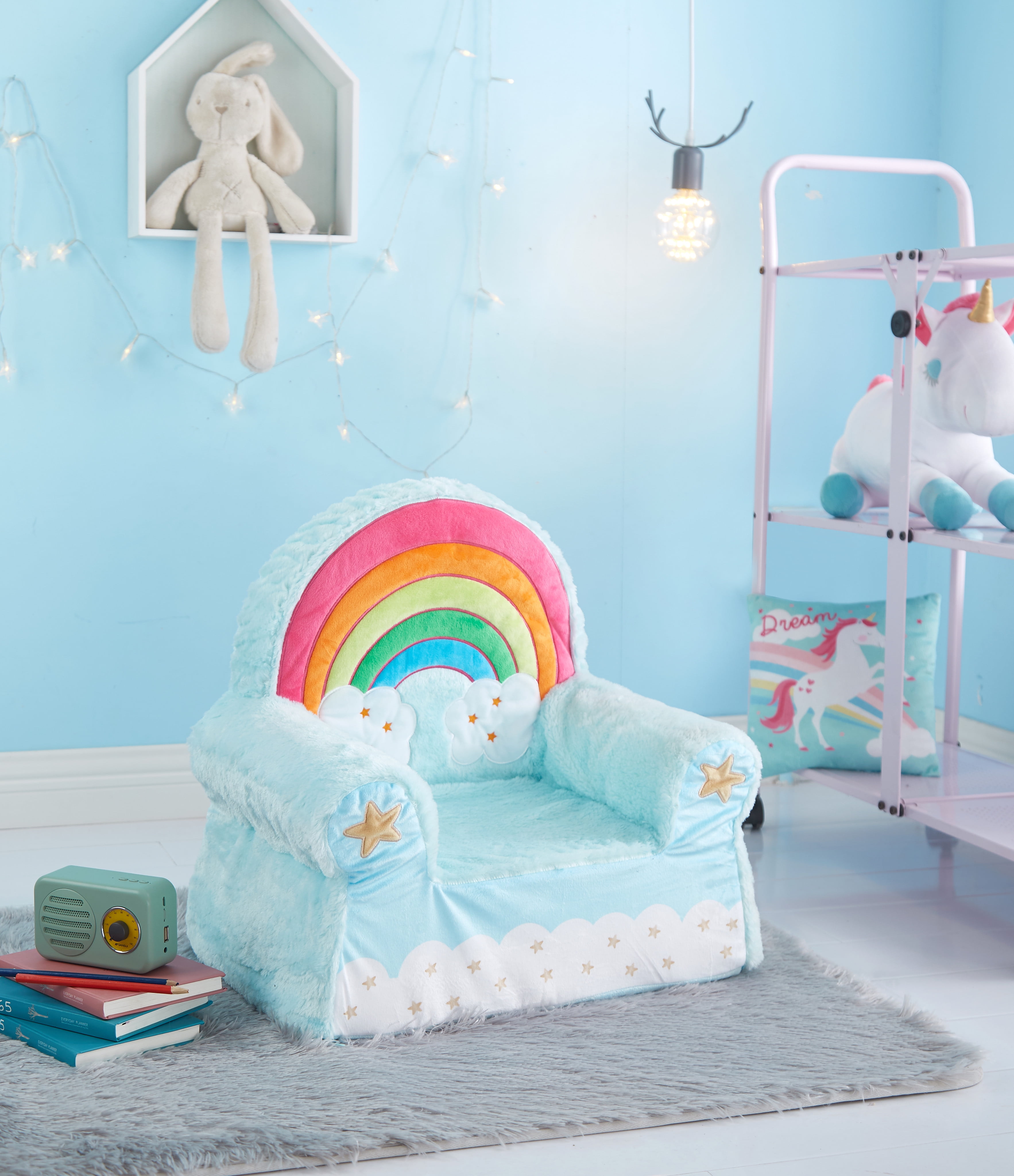American Kids Figural Faux Fur Kids Foam Chair, Light Blue, Available ...
