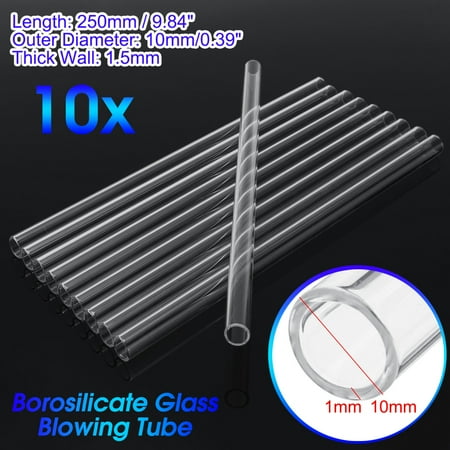 10Pcs 250mm OD 10mm 1.5mm Thick Borosilicate Tubing Glass Pyrex Blowing ...