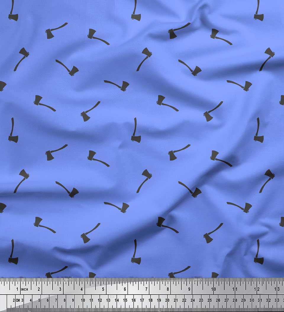 Soimoi Blue Velvet Fabric Axe Hardware Print Fabric by the Yard 58 Inch ...