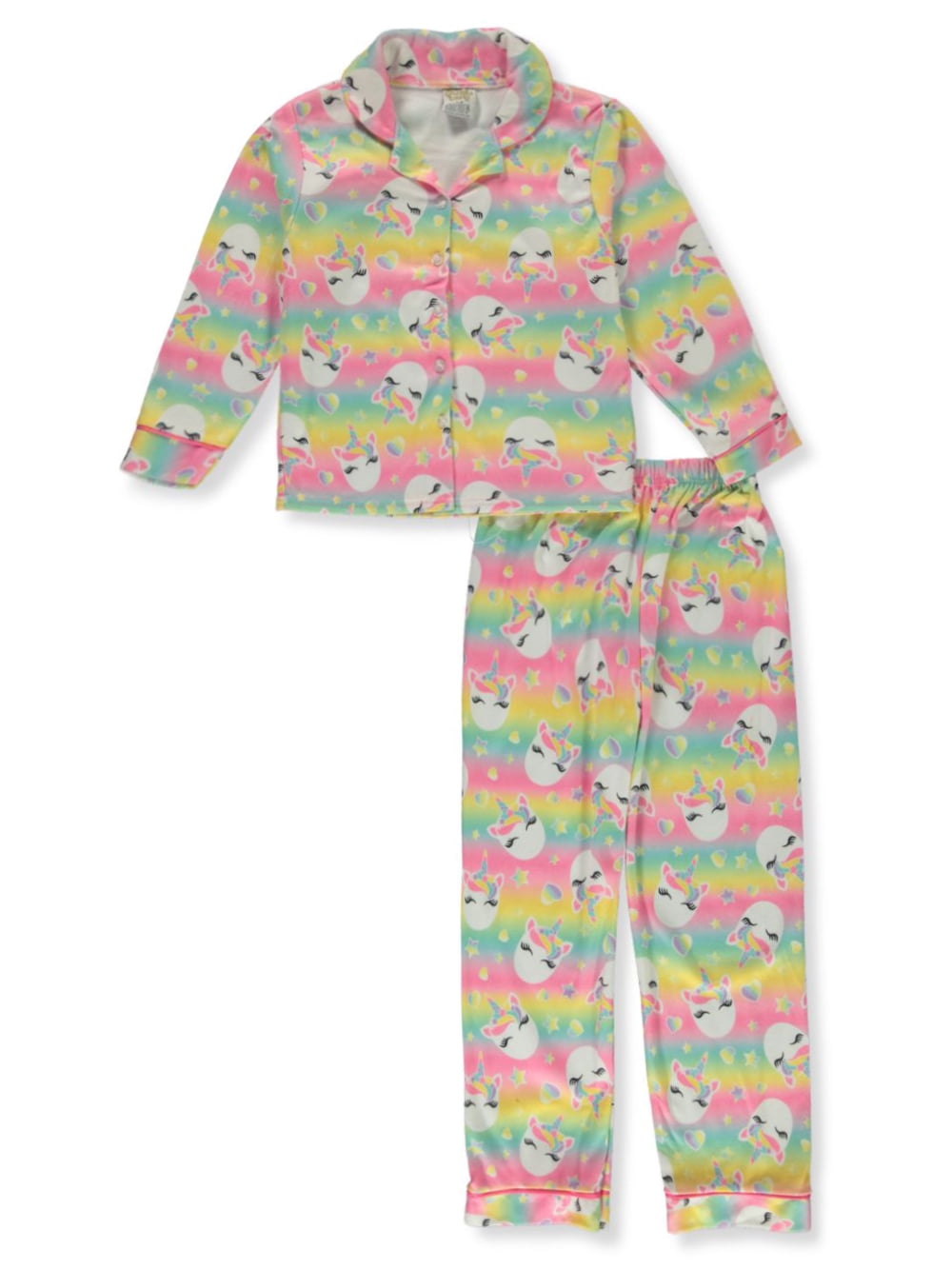 Sweet N Sassy Girls 2 Piece Plaid Coat Style Pajamas Set Pink Multi