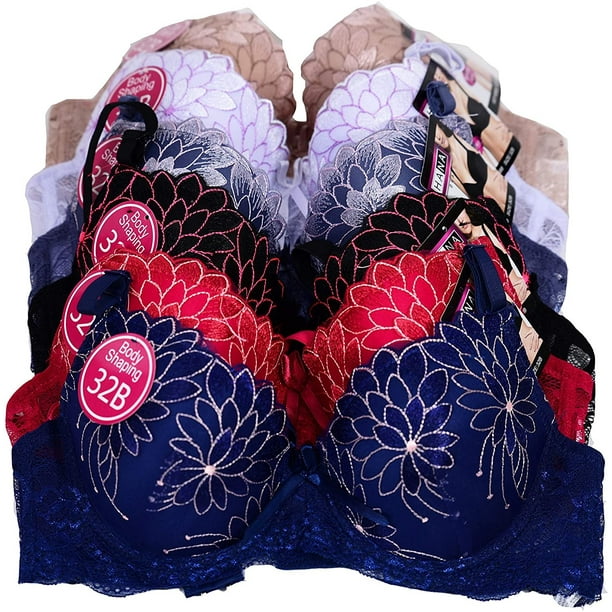 6 Piecec Full Cup Pushup Underwired Push Up Bra B and C Cup (32B ...