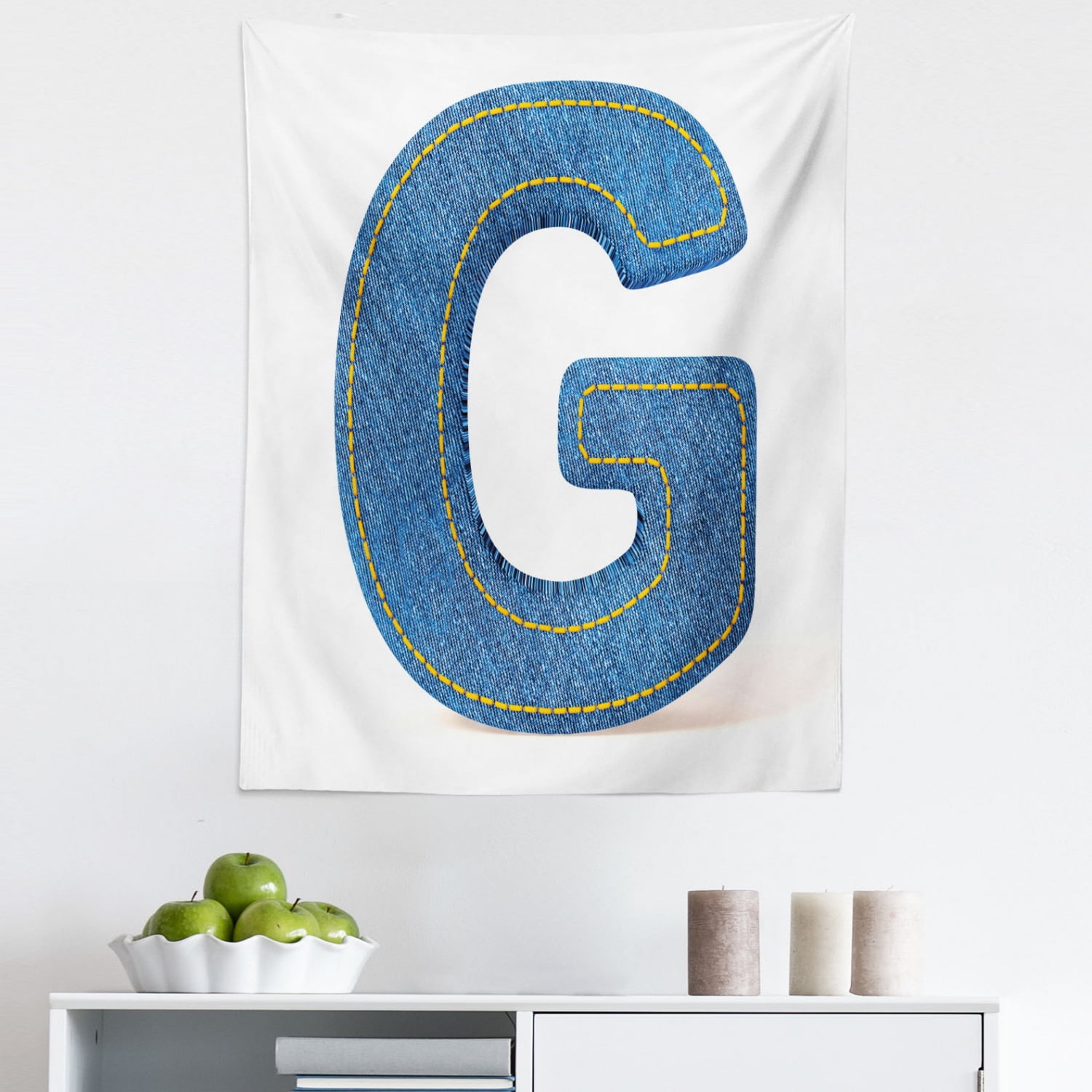 Letter G Tapestry, Modern Denim Font Typeset Character Jeans Cloth with ...