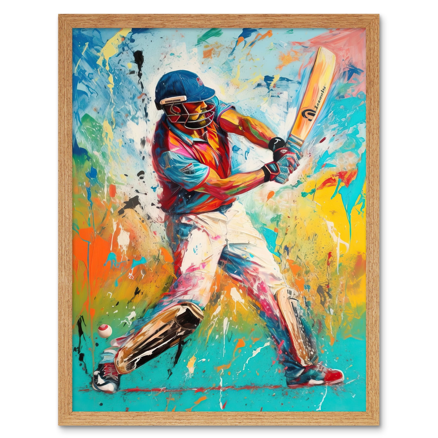 Cricket Shot Vibrant Cricketer Batsman Portrait Art Print Framed Poster ...