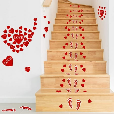 204 Pieces Valentine's Day Heart and Footprints Stickers Floor Decals ...