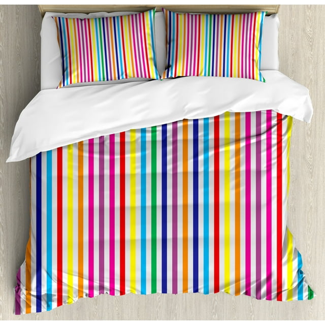 Colorful King Size Duvet Cover Set, Vibrant Rainbow Colored Vertical ...