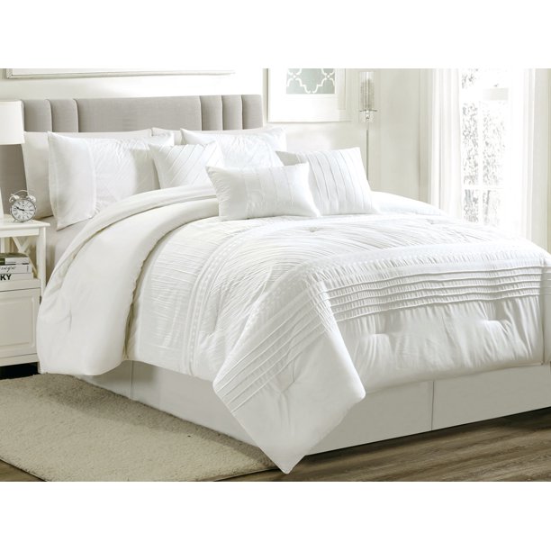 7 Pc Cedar Line Dot Circle Embroidery Texture Stripe Pleated Comforter