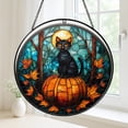 Black Cat Autumn Pumpkin Stained Glass Suncatcher, Fall Window Hanging ...