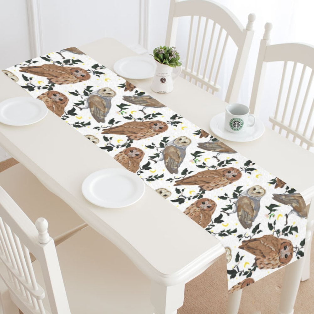 MYPOP Cute Owl Pattern Table Runner Home Decor 16x72 Inch,Abstract Owl ...
