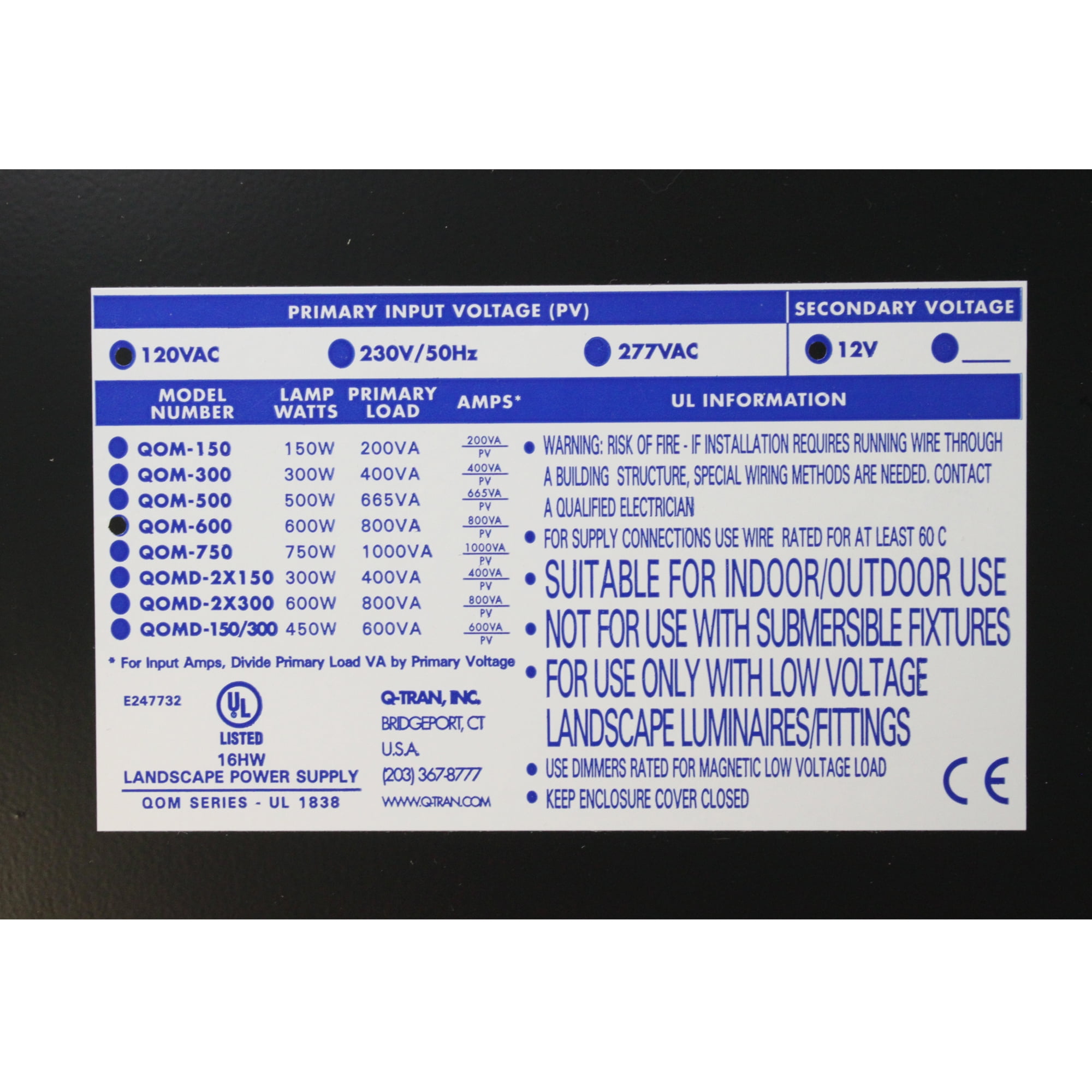 Buy Q-TRAN QOM600ST-120/12-4x25+CK-XL Toroidal Low Voltage Transformer ...