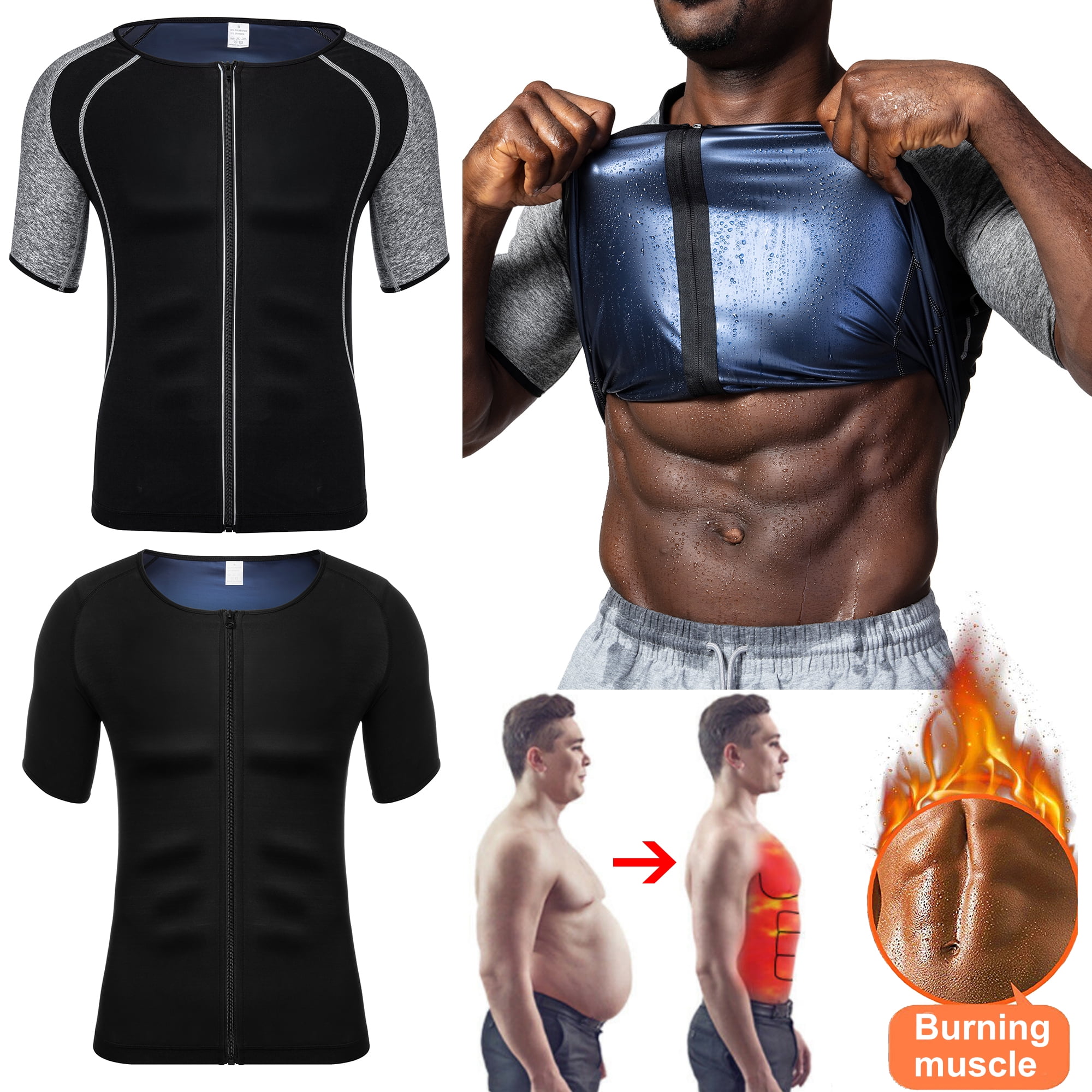 Mens Compression Shirt Slimming Body Shaper Short sleeve Waist Trainer ...