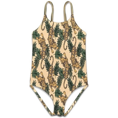 Girls Swimsuit Tiger Leaf Yellow Swimsuits Bathing Suits - Athletic ...