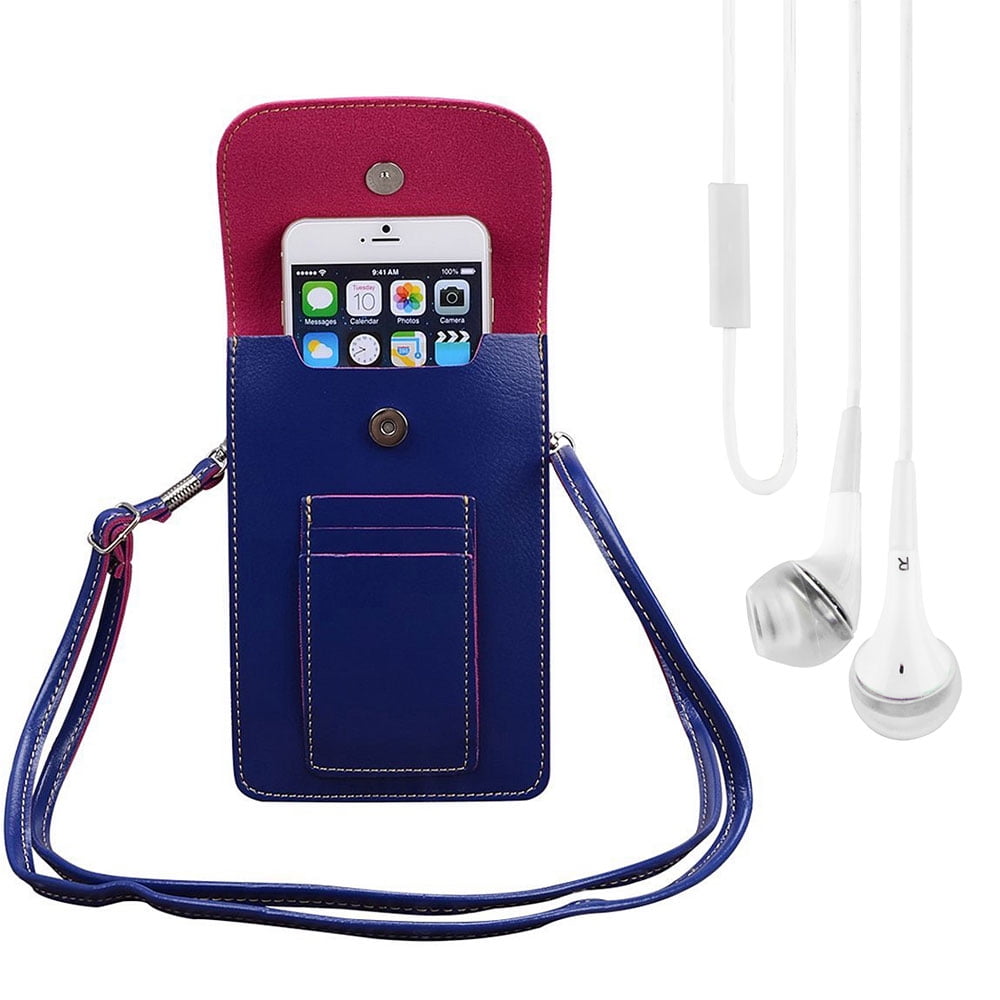 BUNDLE: Vegan Leather Vertical Crossbody Smartphone Pouch Wallet (Blue ...