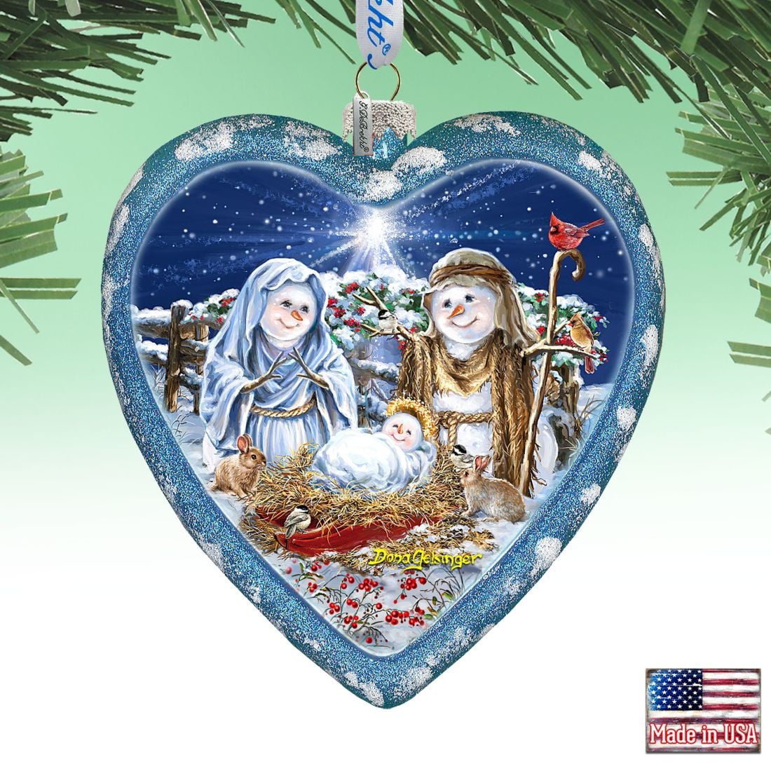 G.DeBrekht Snow Family Nativity Heart Glass Ornament Limited Edition by ...