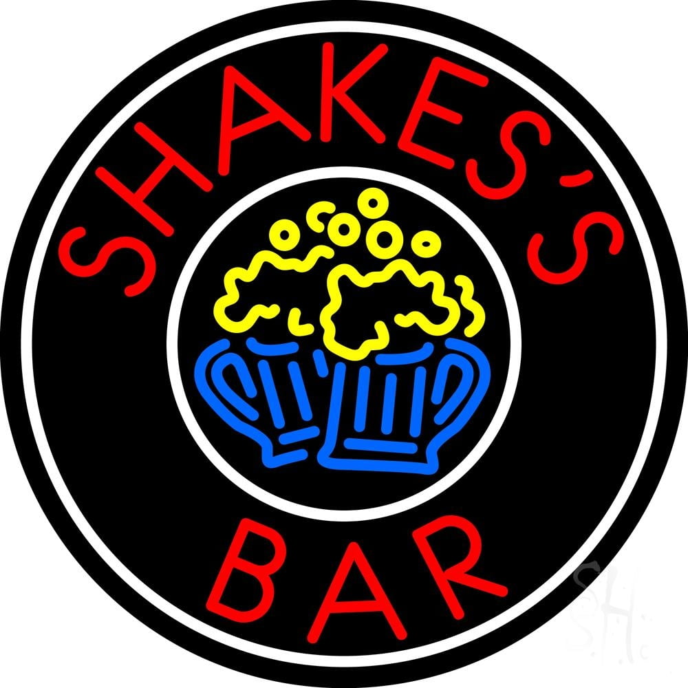 Shakes Bar Circle LED Neon Sign 26 x 26 - inches, Black Square Cut ...