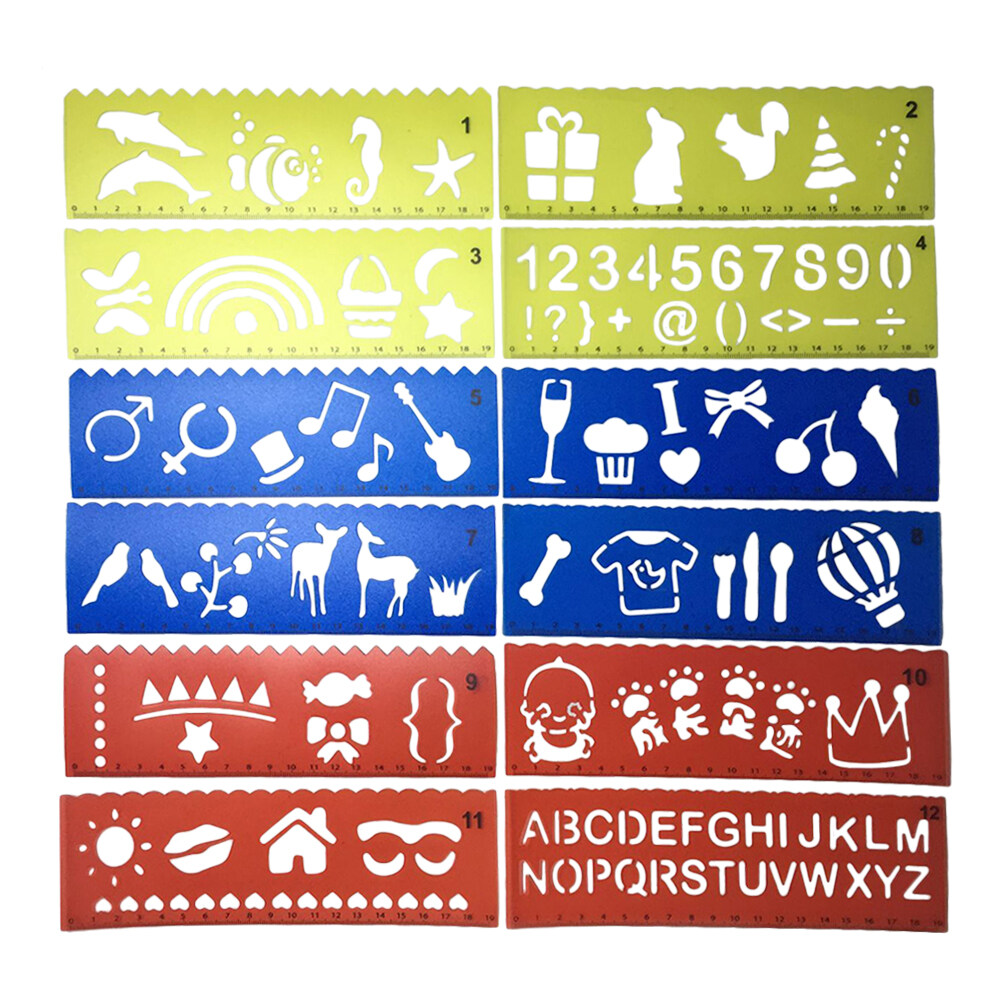 12PCS Hollow Drawing Painting Stencils Plastic Painting DIY Templates ...