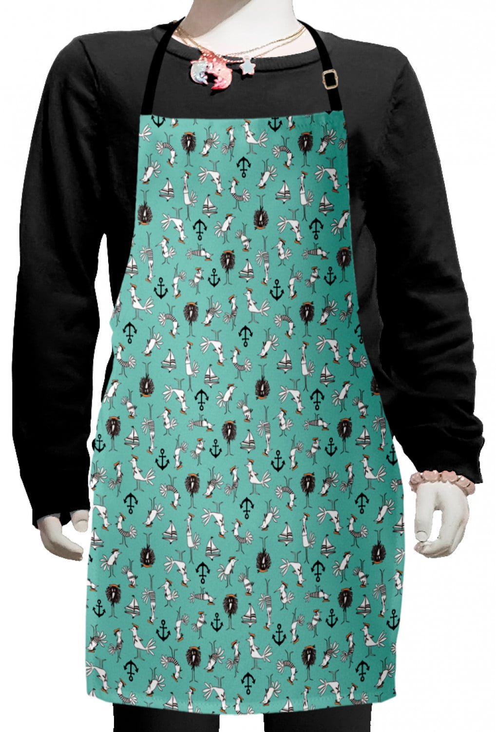 Marine Kids Apron, Childish Nautical Sailor Birds Sailboats and Anchors ...