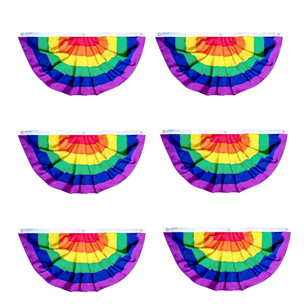 Qtmnekly 6 Pieces Pride Pleated Fan Flag Rainbow Bunting 1.5x3 Ft ...
