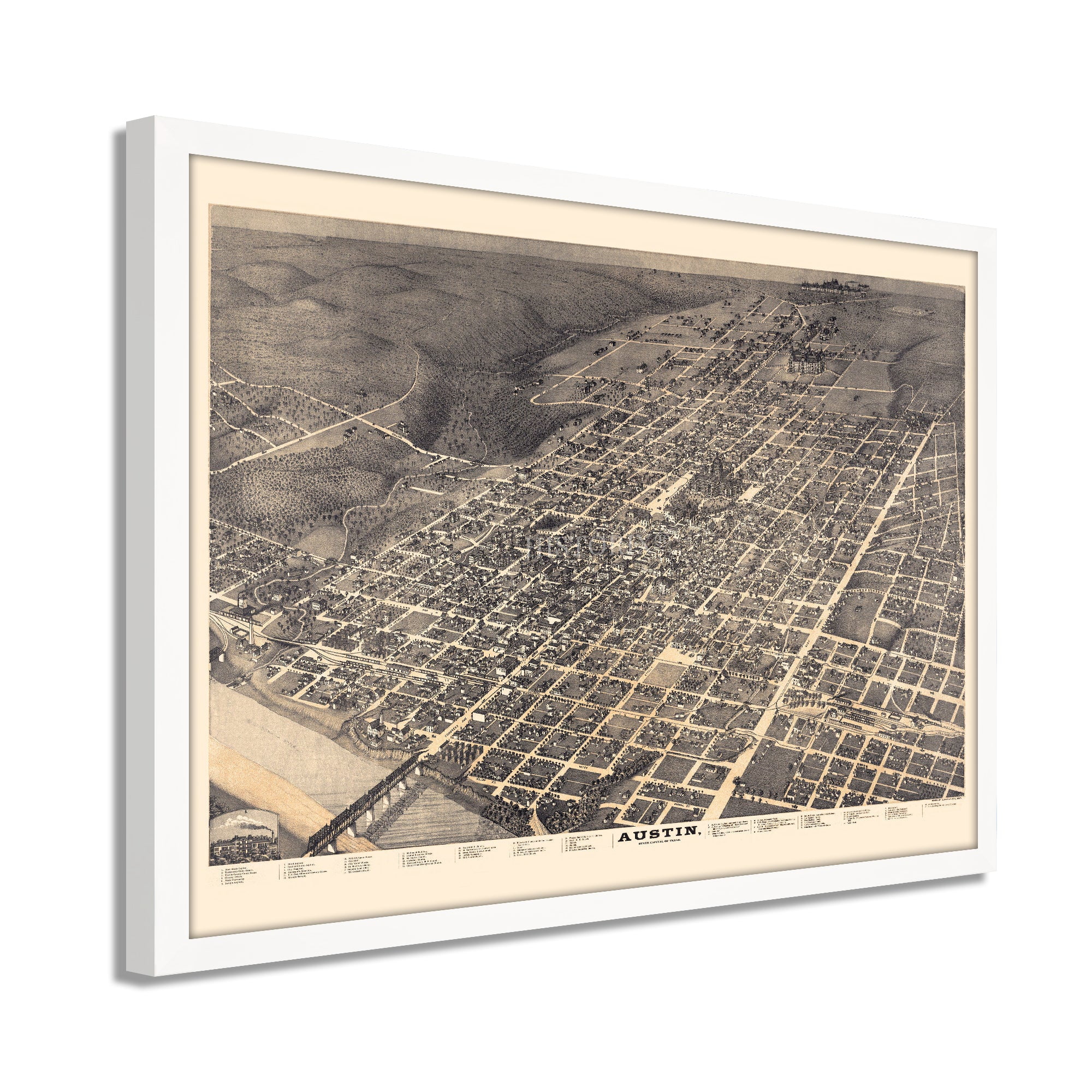 1887 Map of Austin Texas - Framed Vintage Austin Texas - Old City of ...