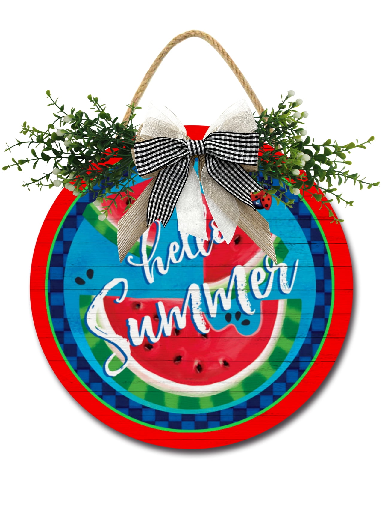 Hello Summer Door Sign Home Decor Round Wood Wreaths Wall Hanging Sign ...