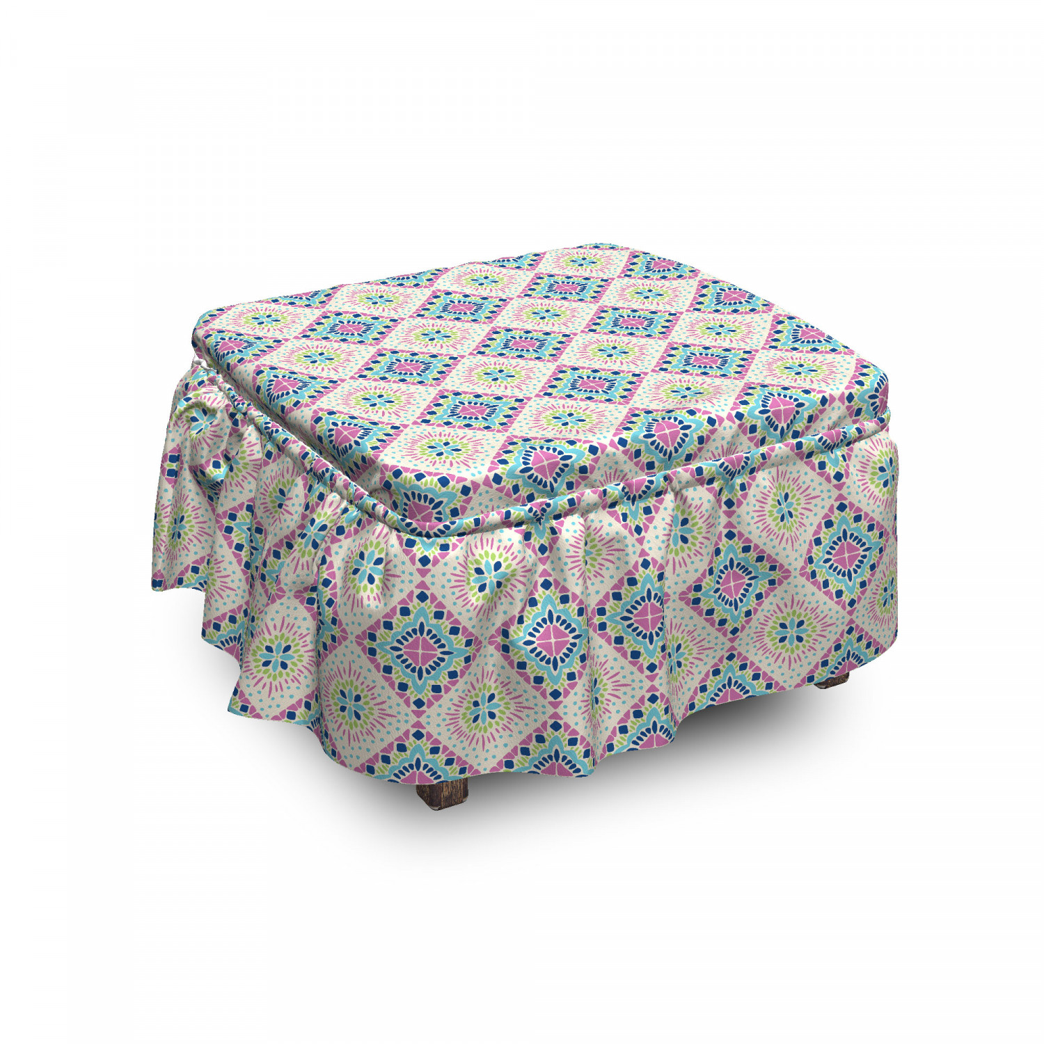 Abstract Ottoman Cover, Ikat Inspired Boho Art, 2 Piece Slipcover Set ...