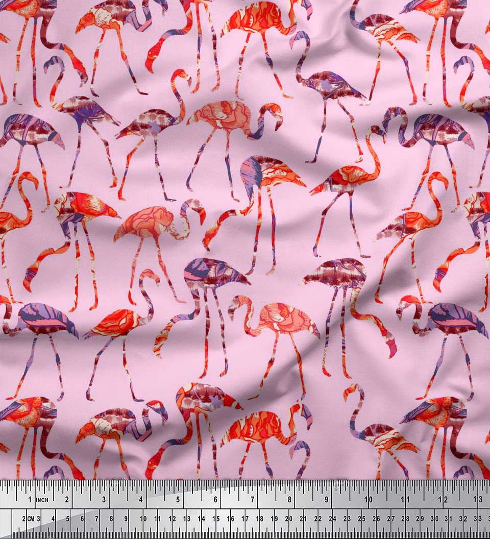 Soimoi Viscose Chiffon Fabric Flamingo Bird Print Fabric by The Yard 42 ...