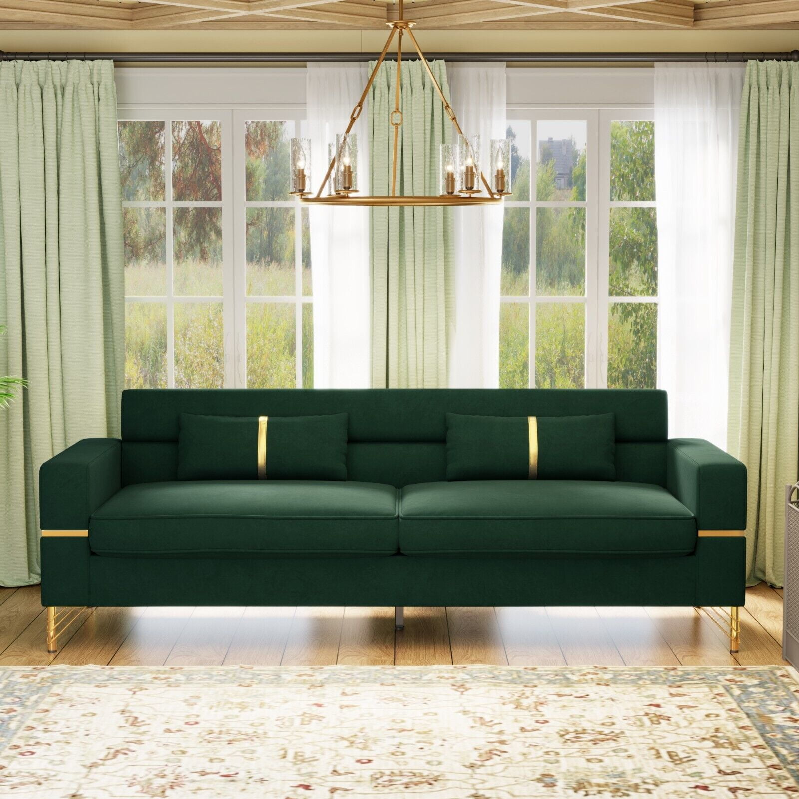 Modern Velvet Upholstered Sofa Couch with Gold Metal Legs Removable ...
