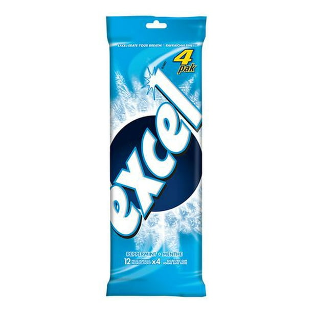 Excel Peppermint Chewing Gum, Sugar Free, 12 Pellets, Pack of 4 ...