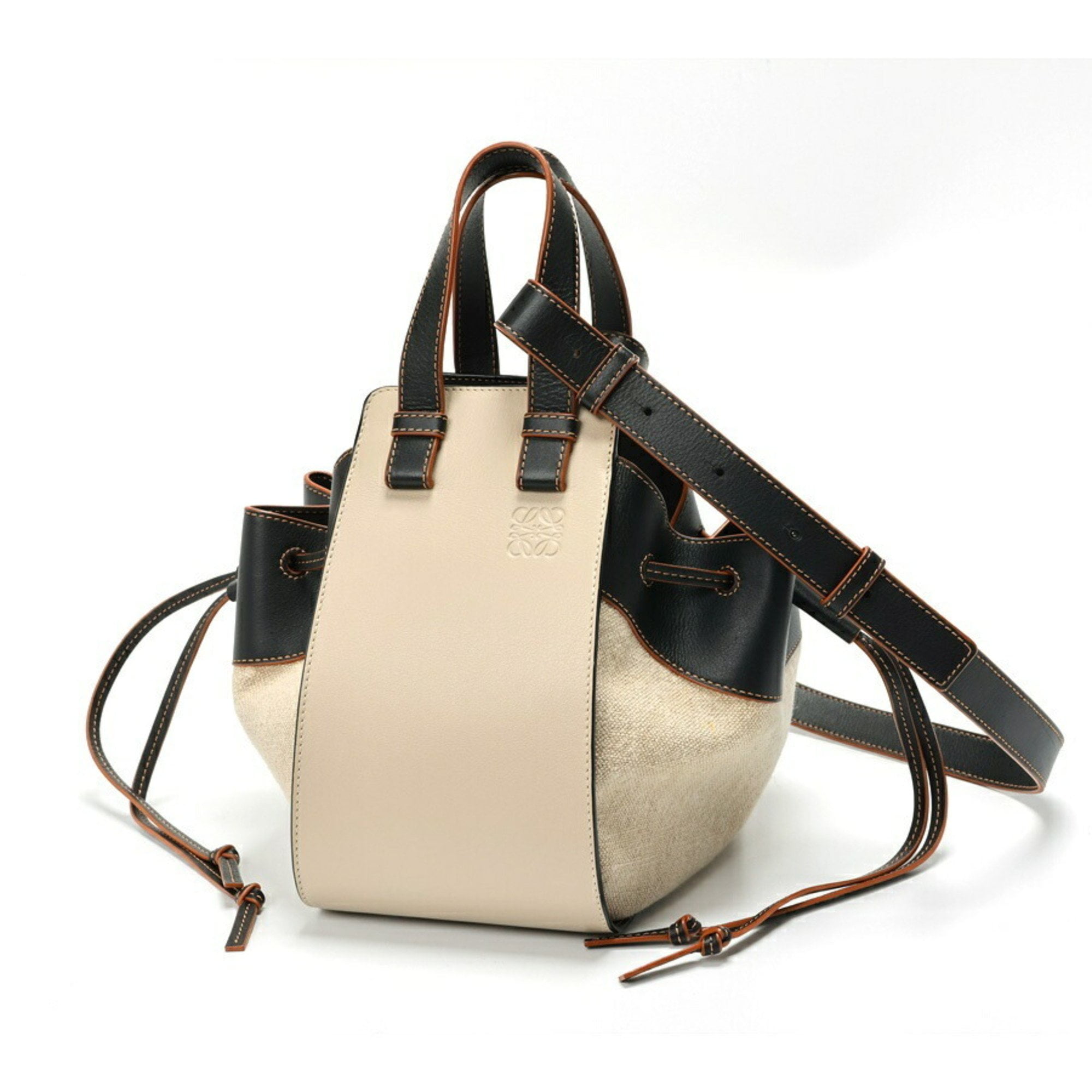 Pre-Owned LOEWE Hammock Drawstring Bag Small Shoulder Canvas Leather ...