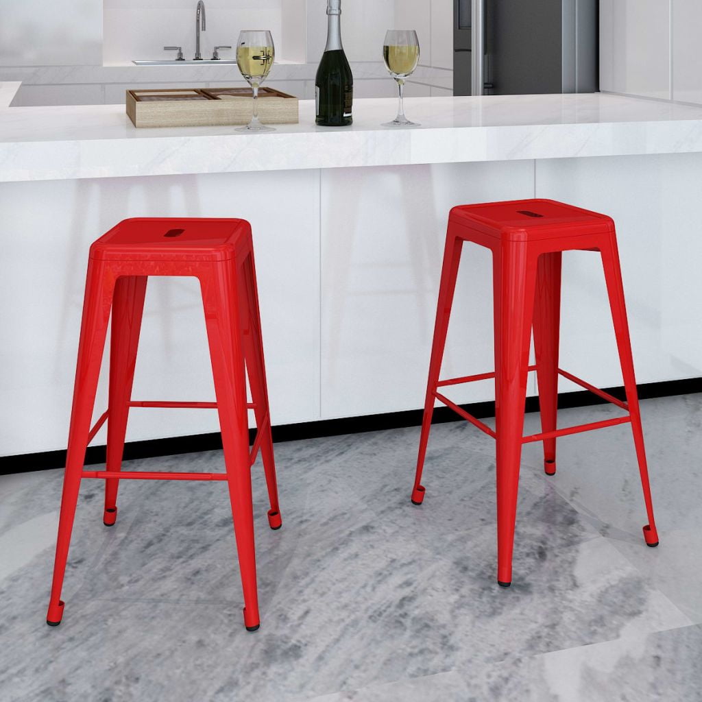 vidaXL Bar Stools 2 pcs Square Red - Walmart.com - Walmart.com