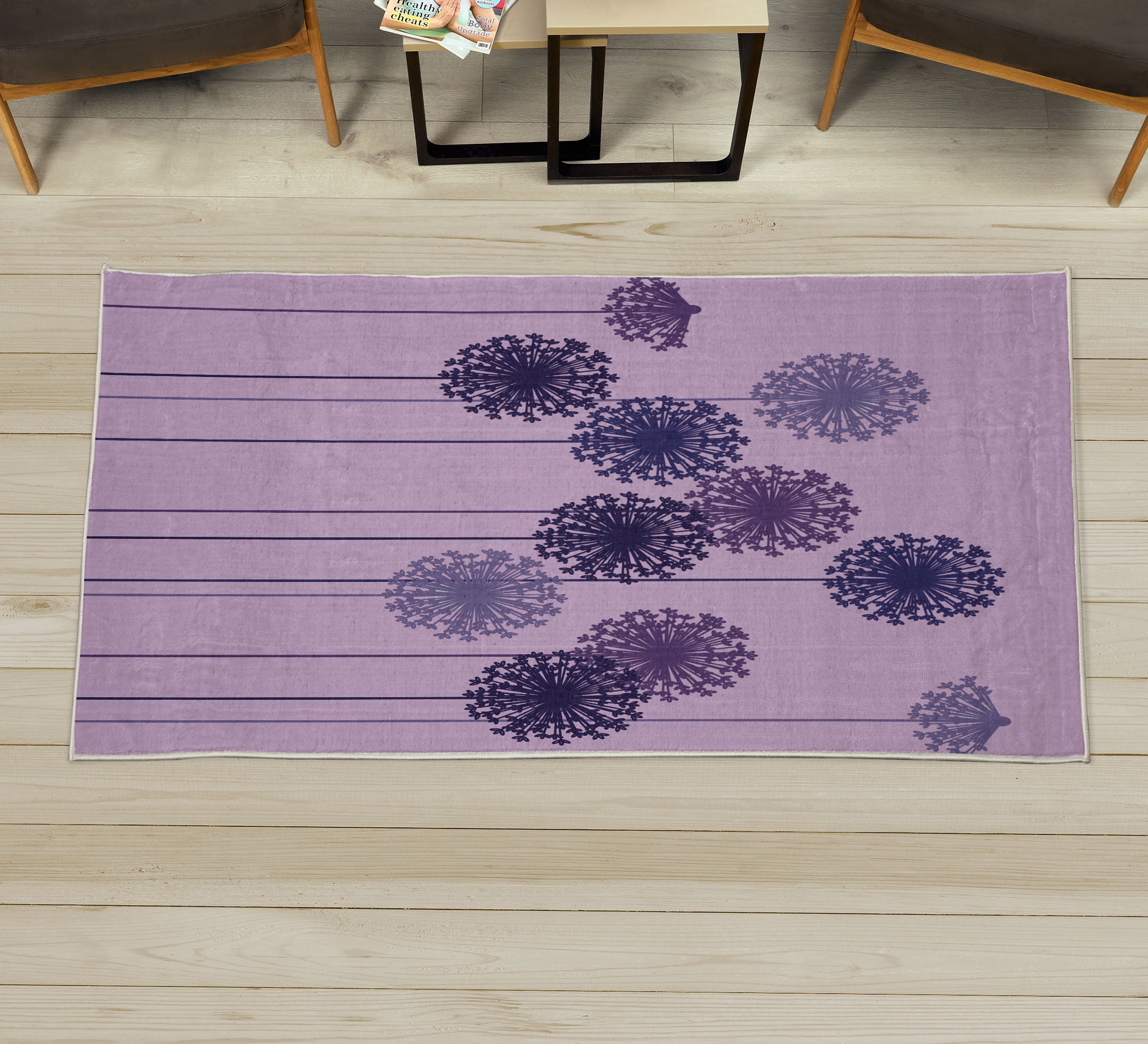 Dandelion Decorative Rug, Abstract Wildflower Silhouettes Botanical ...