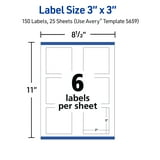 Avery Square Labels, 3" x 3", Permanent, 150 Labels (5659) - Walmart.com