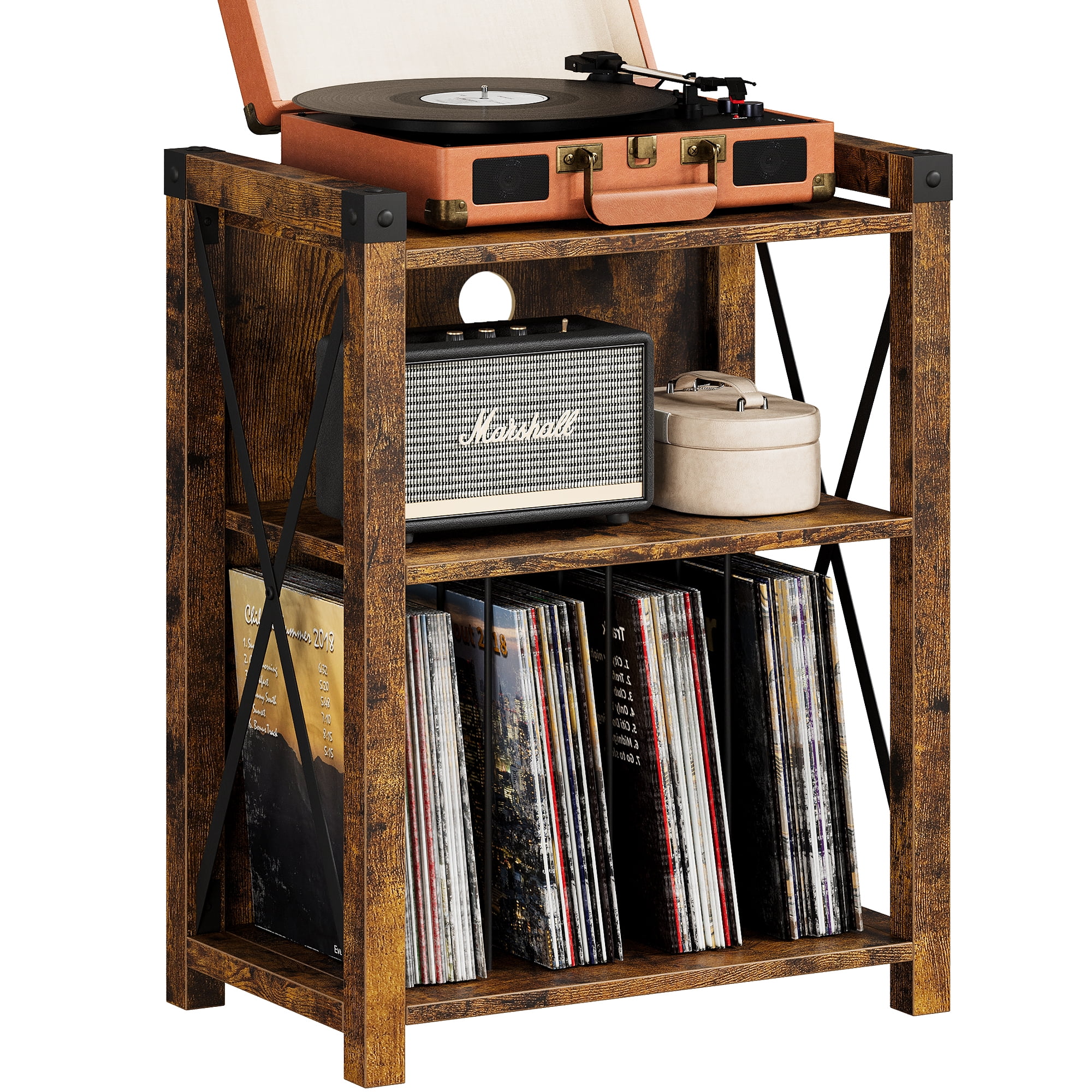 Yartaka Record Player Stand, 3-Tier Vinyl Record Storage Cabinet with ...