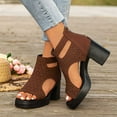 Brown Sandals For Ladies Open Toe Square Heel Chunky Heel Breathable ...