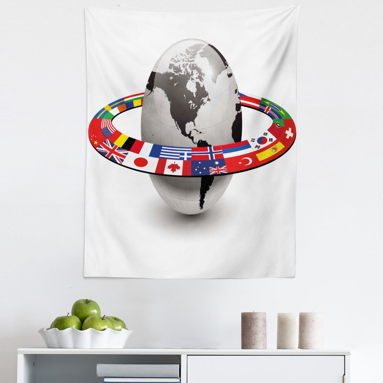 World Tapestry, Earth Planet and Orbit with National Flags ...