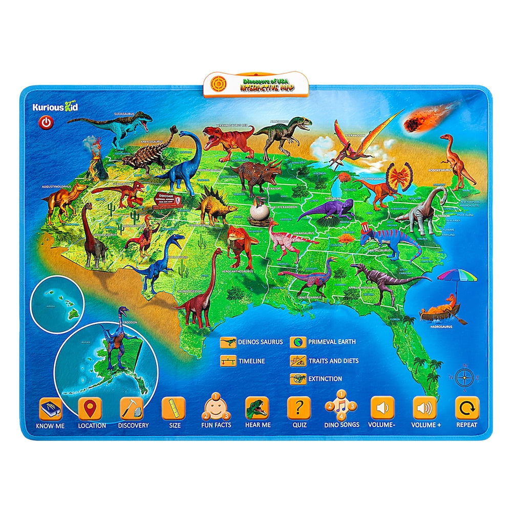 Kurious Kid USA Interactive Dinosaur Map Poster for Kids | Educational ...