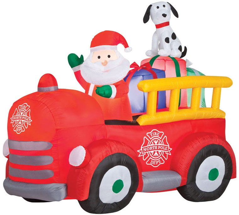 Gemmy 86290 Santa And Firetruck Christmas Inflatable Multicolored