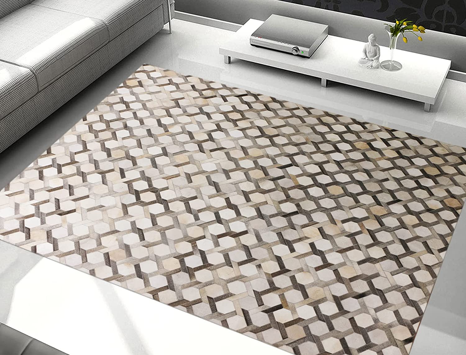 New Leather Hide Patchwork Area Rug Handmade Cowhide Contemporary Style ...