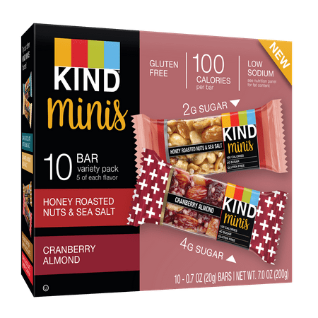 KIND Minis, 2 Flavors, Honey Roasted Nuts & Sea Salt + Cranberry Almond ...