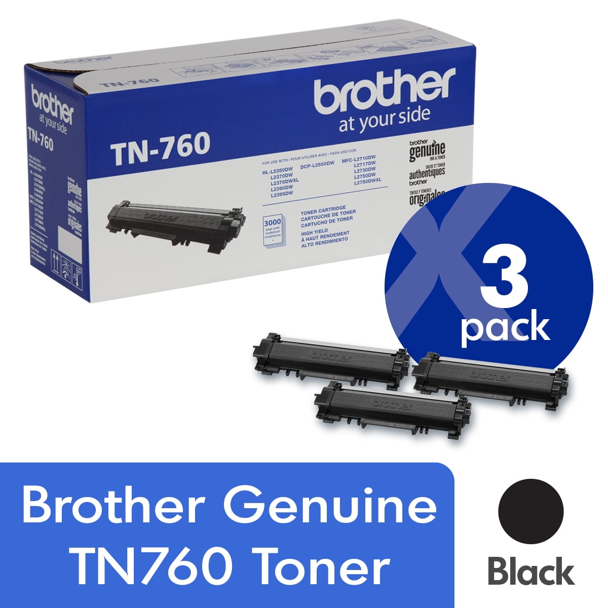 Brother Genuine TN760 3-Pack High Yield Black Toner Cartridge with ... Brother Genuine TN760 3-Pack High Yield Black Toner Cartridge with ...