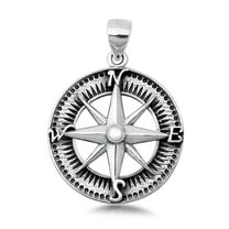 Sterling Silver Detailed Compass Rose Pendant North East South West ...