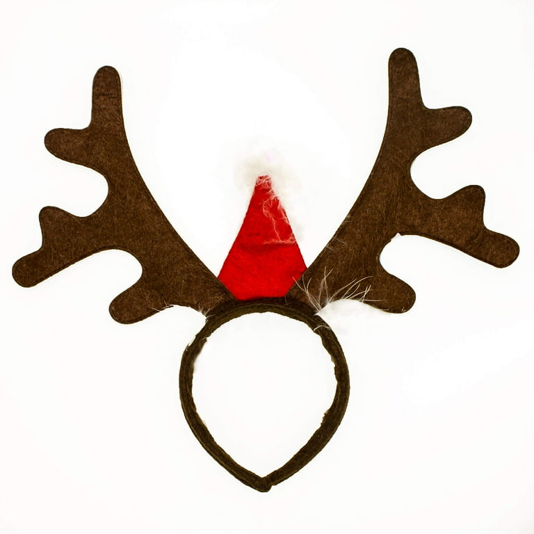 Deluxe Reindeer Antlers Headband with Santa Hat and White Fluff Walmart